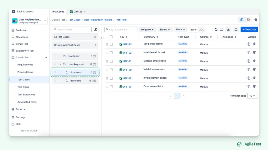 Here's How AgileTest Manages all your Test Cases